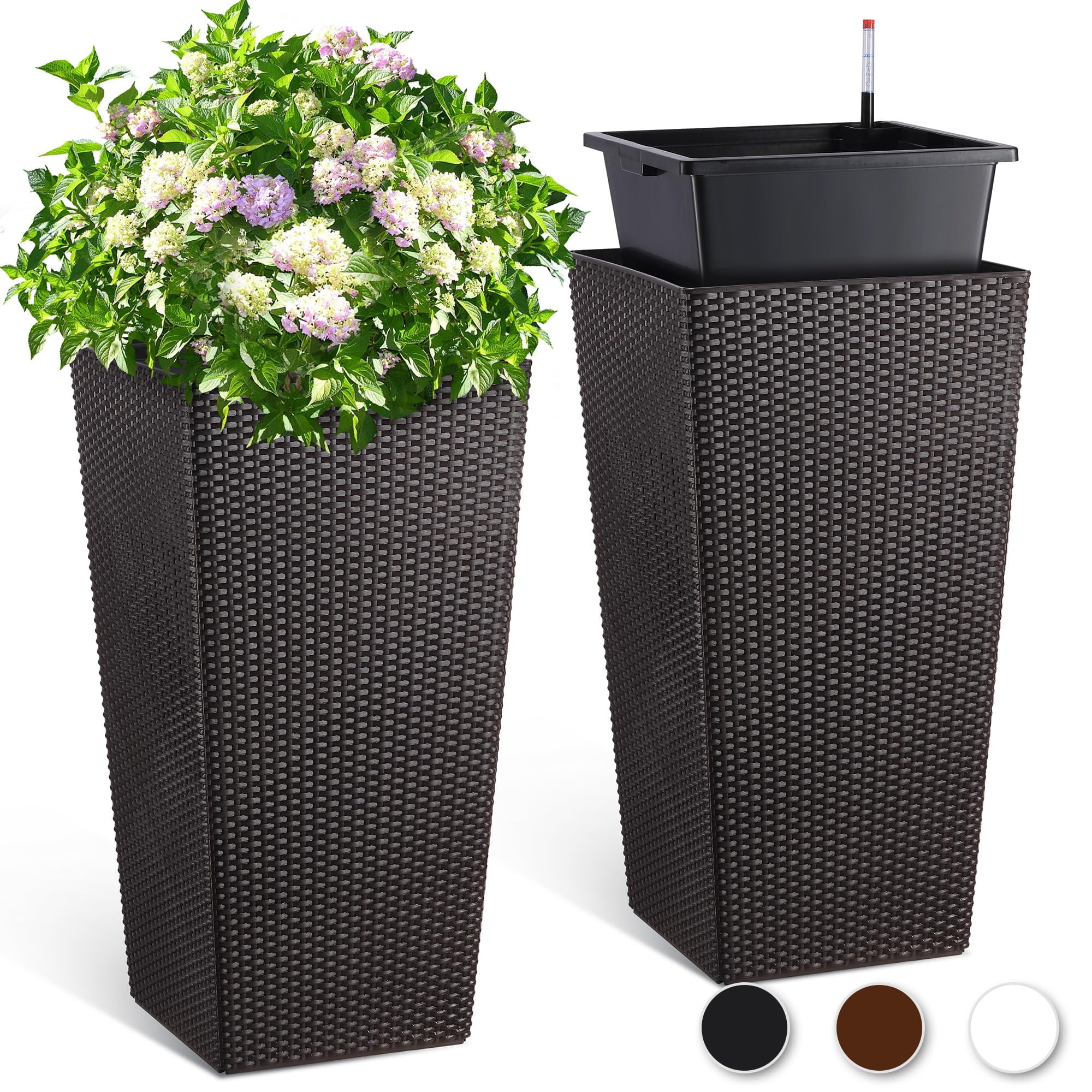 30" Tall Planters Set of 2,Large Rattan Flower Pot with 2 Trays & a ...