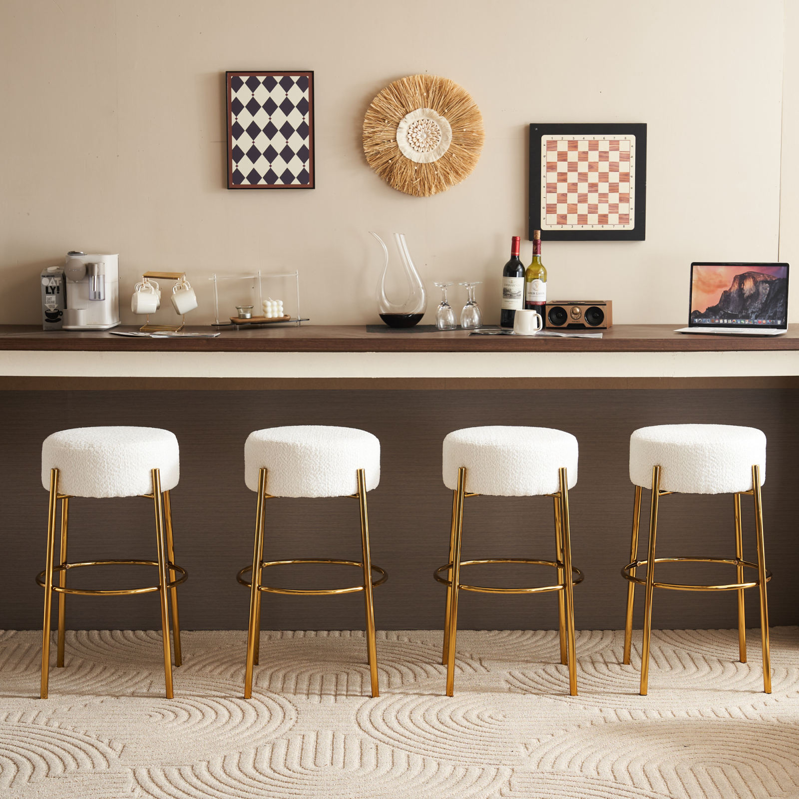 30" Tall, Round High Bar Stools, Set of 2 - Contemporary upholstered ...