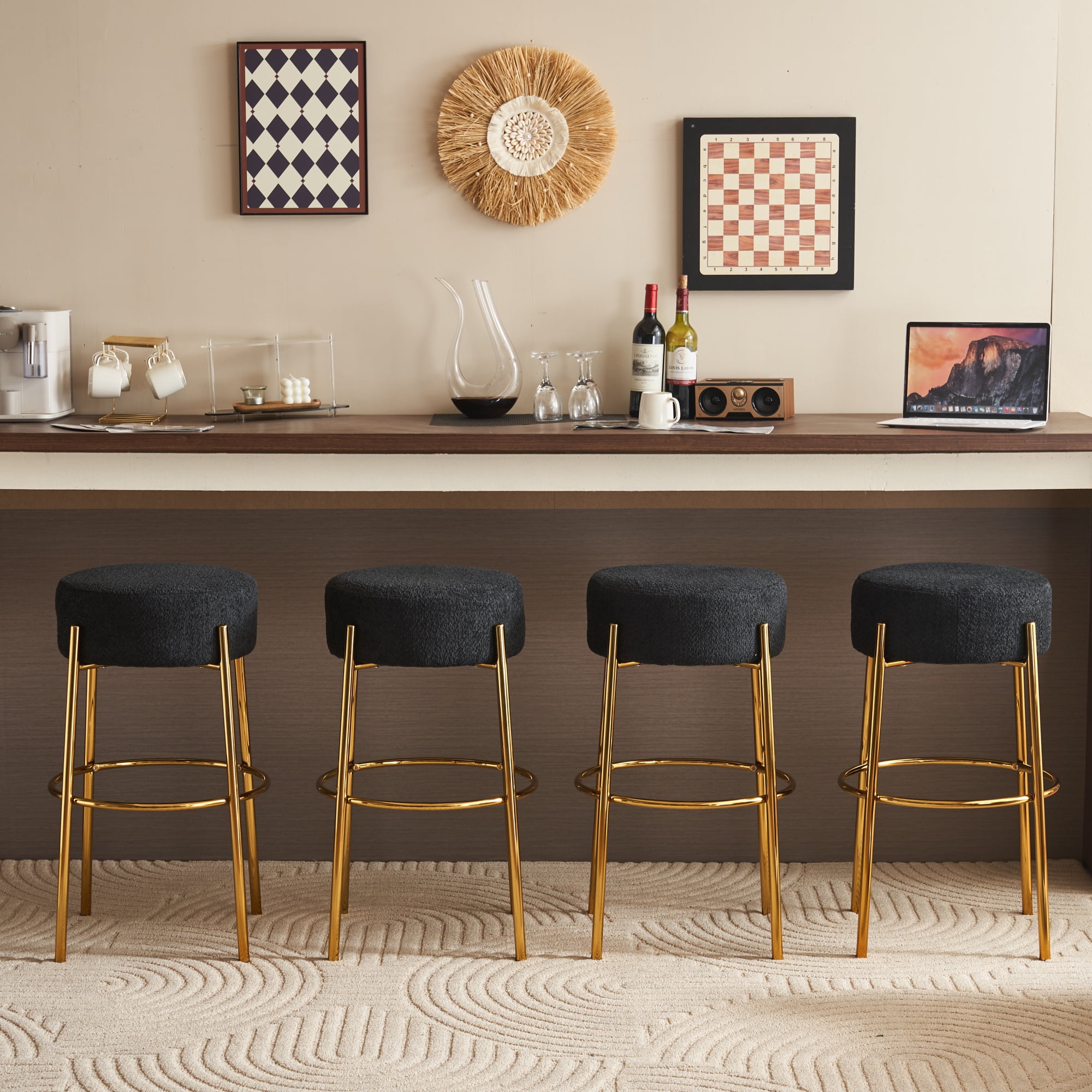 30" Tall, Round High Bar Stools, Set of 2 - Contemporary upholstered ...
