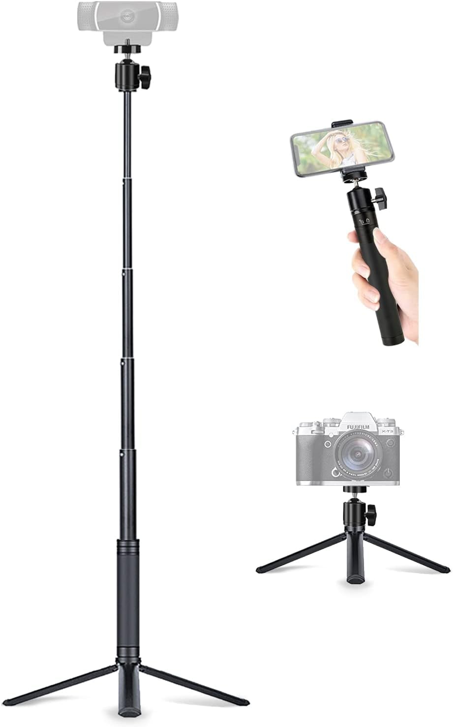 30" Tall Webcam Stand Tripod Extenle Desktop Tabletop Webcam Tripod Web ...