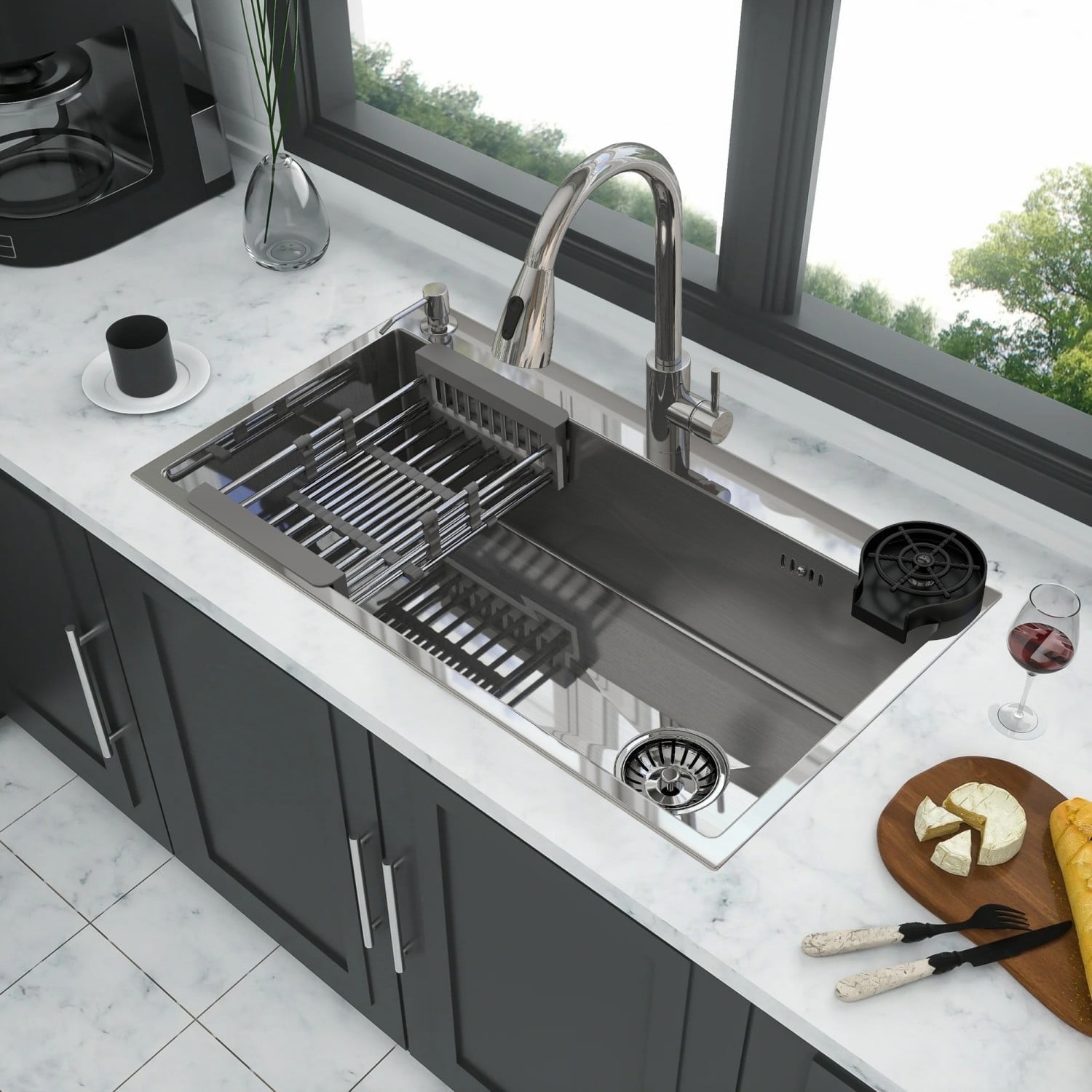 AMENDPATURE 30" Drop-In Kitchen Sink Single Bowl Basin，Stainless Steel ...