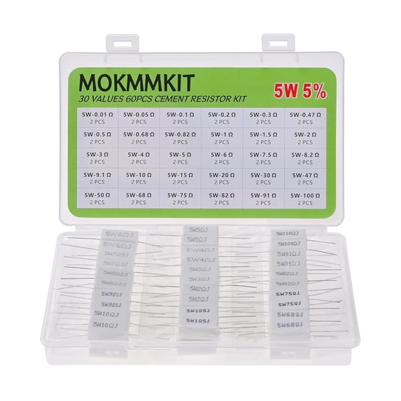 30 Values 60 Pieces Ceramic Cement Resistor KIT 5W Resistance 5 Watt ±5 ...
