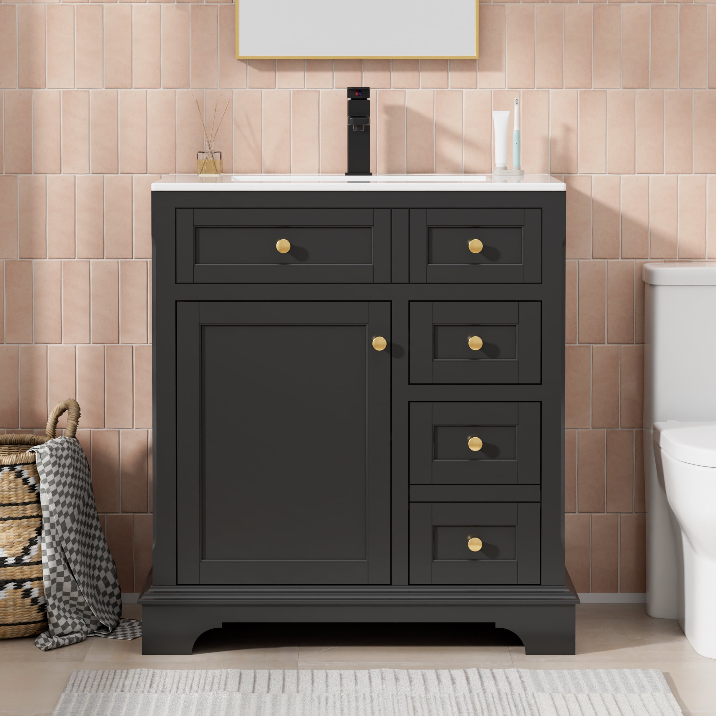 Eclife 30" Vintage Black Bathroom Vanity Set with Ceramic Sink Top, Faucet, Drain - Walmart.com