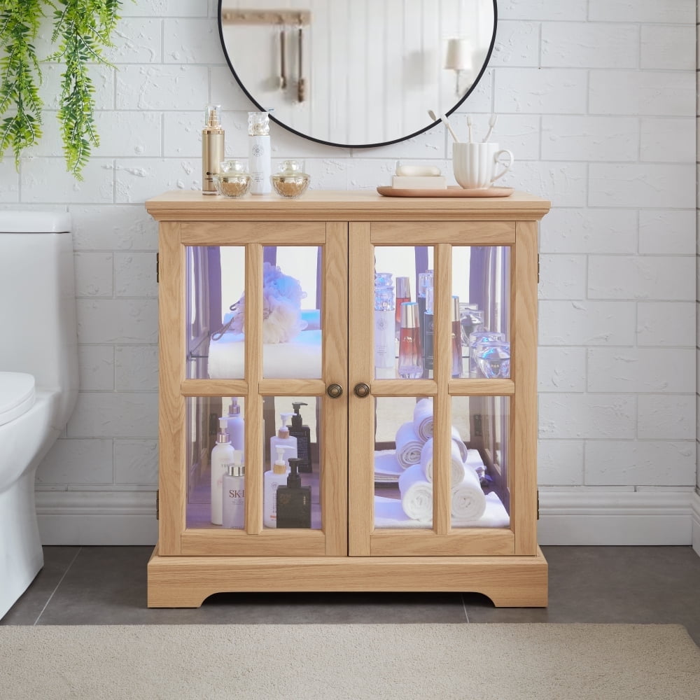 30" Vintage LED Display Cabinet With Glass Doors & Adjustable Shelves ...