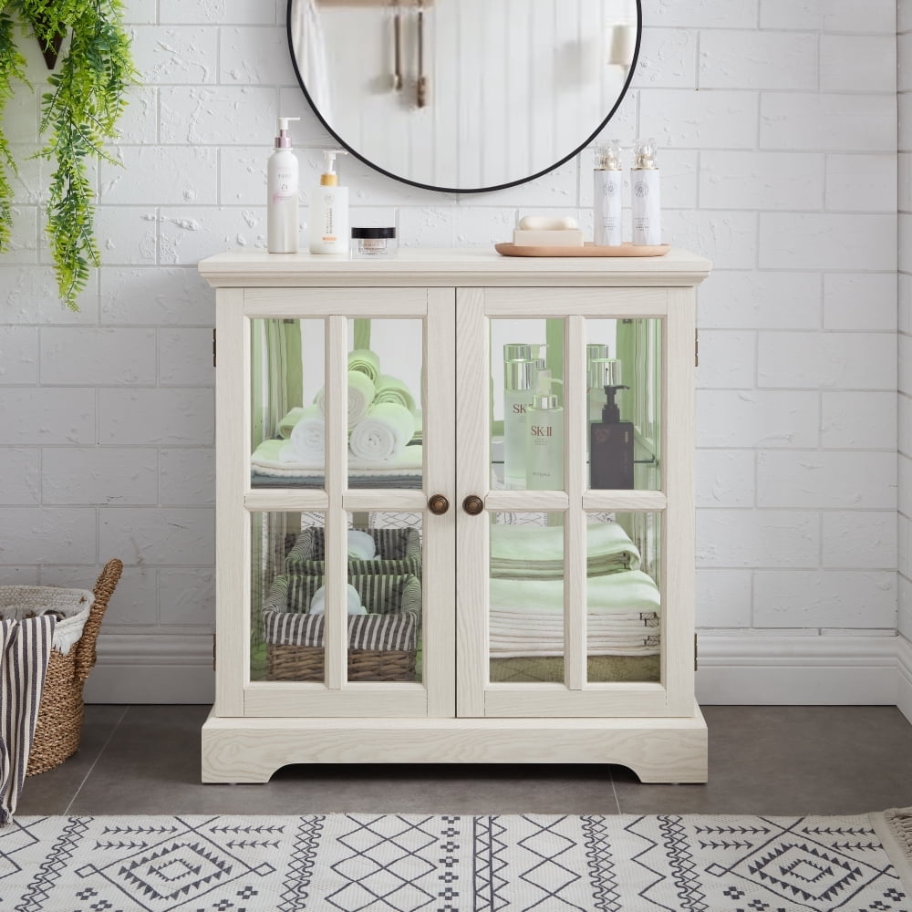 30" Vintage LED Display Cabinet With Glass Doors & Adjustable Shelves ...