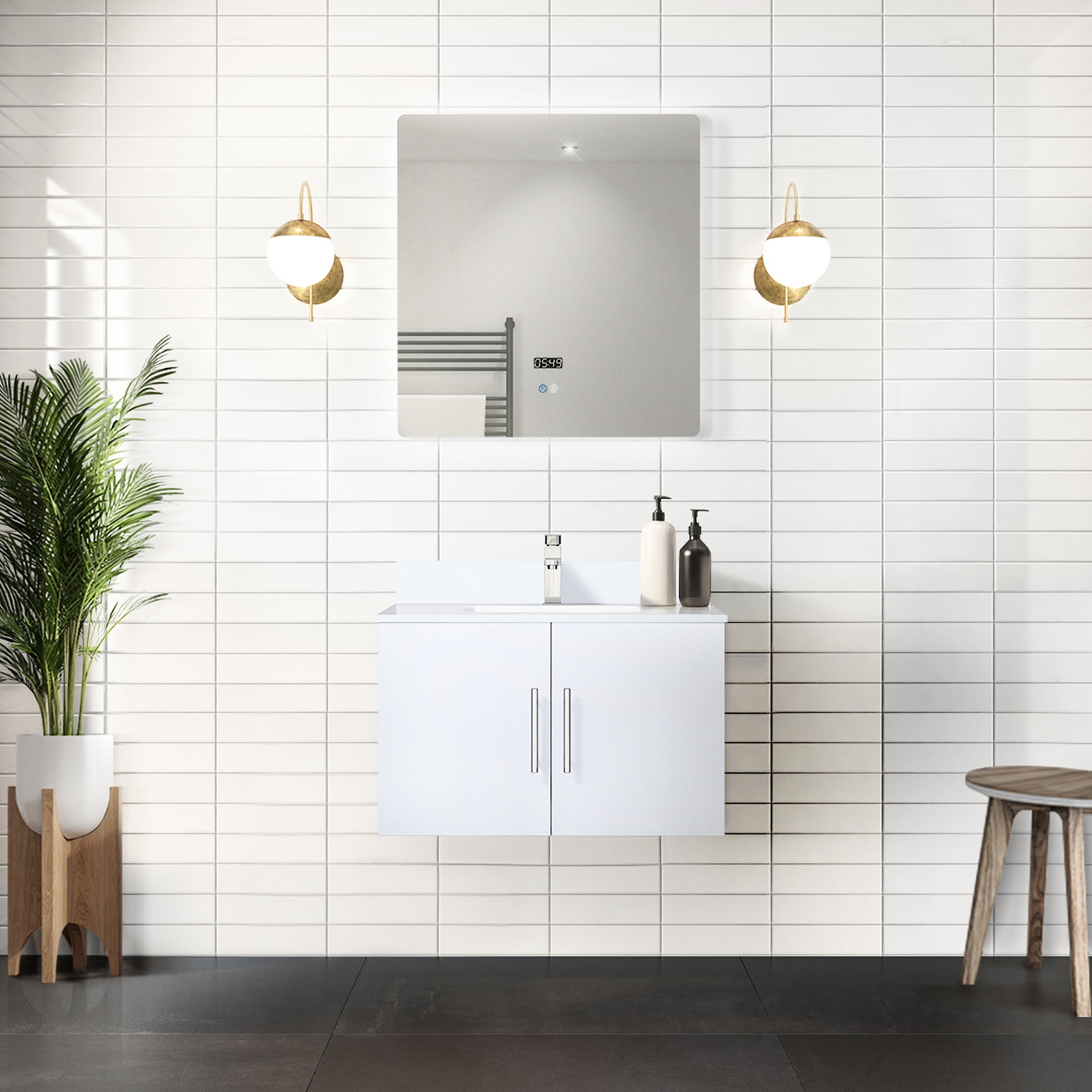 30" W X 22" D Bath Vanity In Glossy White With Quartz Top And Faucet ...