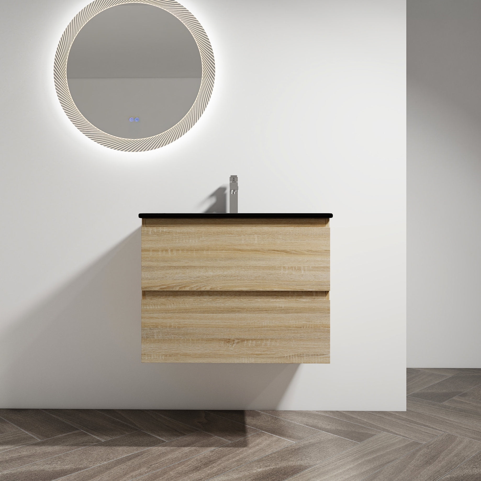 30" Wall-Mounted Bathroom Vanity | Black Ceramic Sink, 2 Soft-Close ...