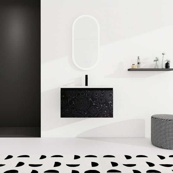 30'' Wall-Mounted Bathroom Vanity, Ceramic Sink, Soft-Close Doors ...