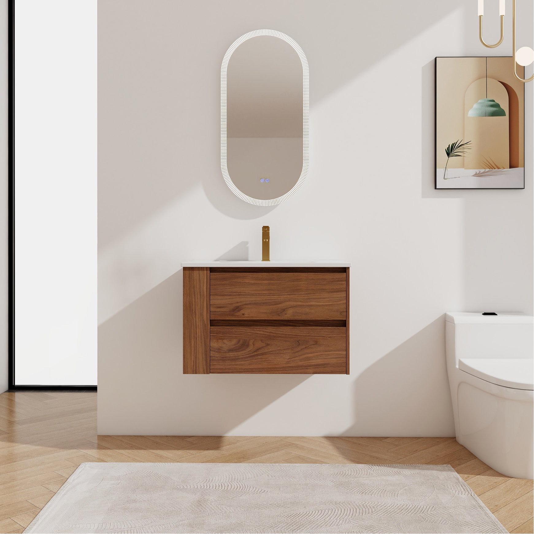 30" Wall Mounted Bathroom Vanity | Double U-Shaped Drawers for Drainage ...