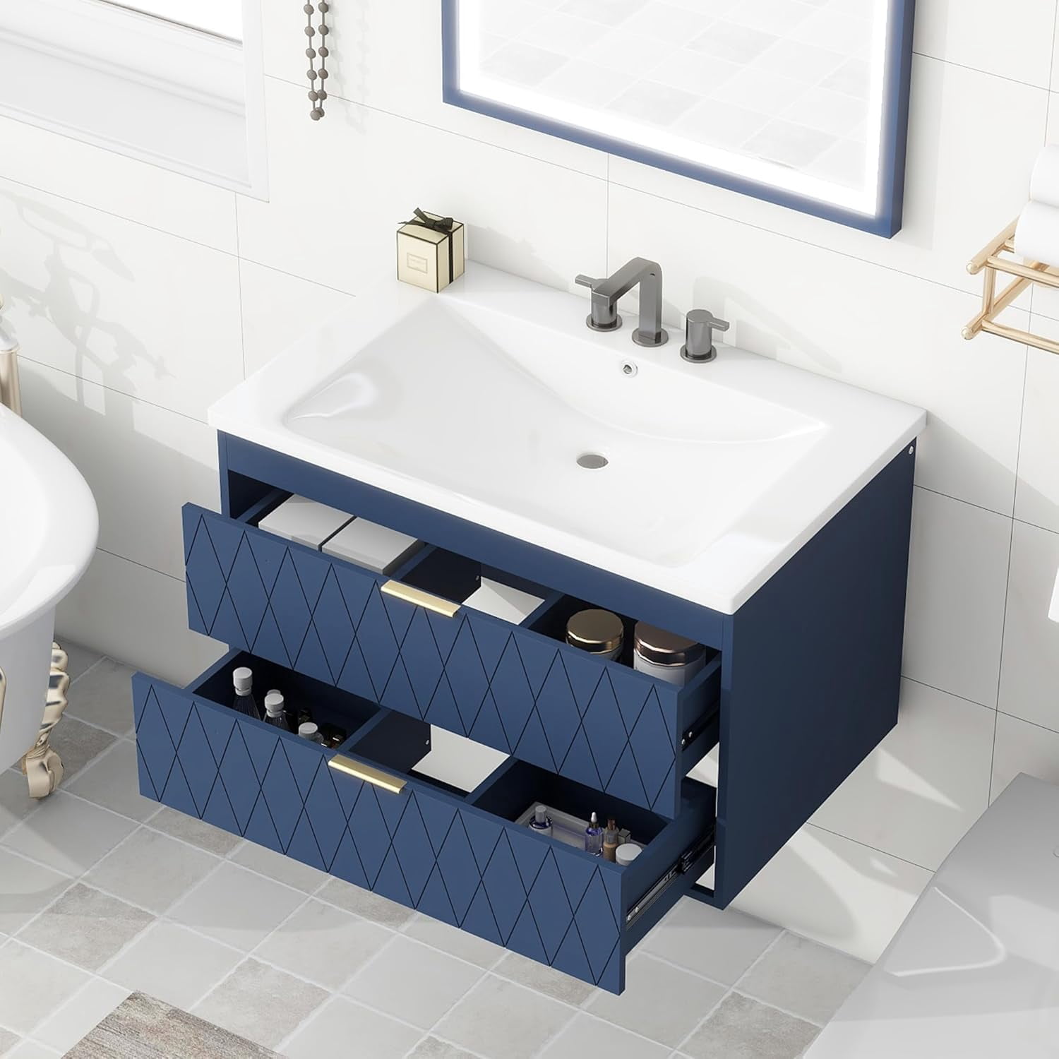 30'' Wall Mounted Bathroom Vanity with Resin Sink,Floating Bathroom ...