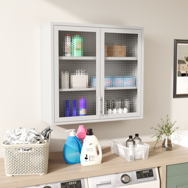 30" Wall Mounted Cabinet, Table-Top Storage Cabinet with Hazy Waffle ...