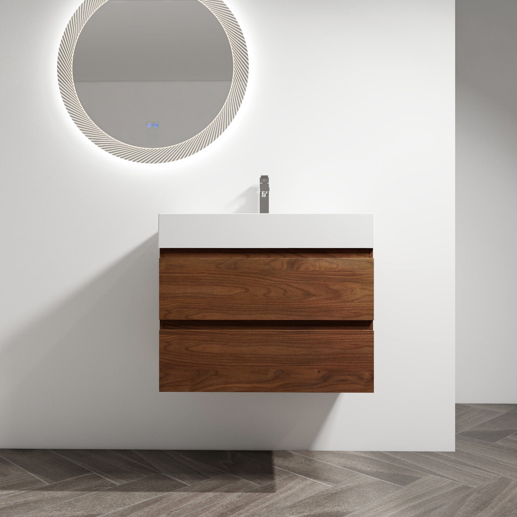30" Wall-Mounted, Wood Grain Aesthetic, Ample Bottom Storage - Modern ...