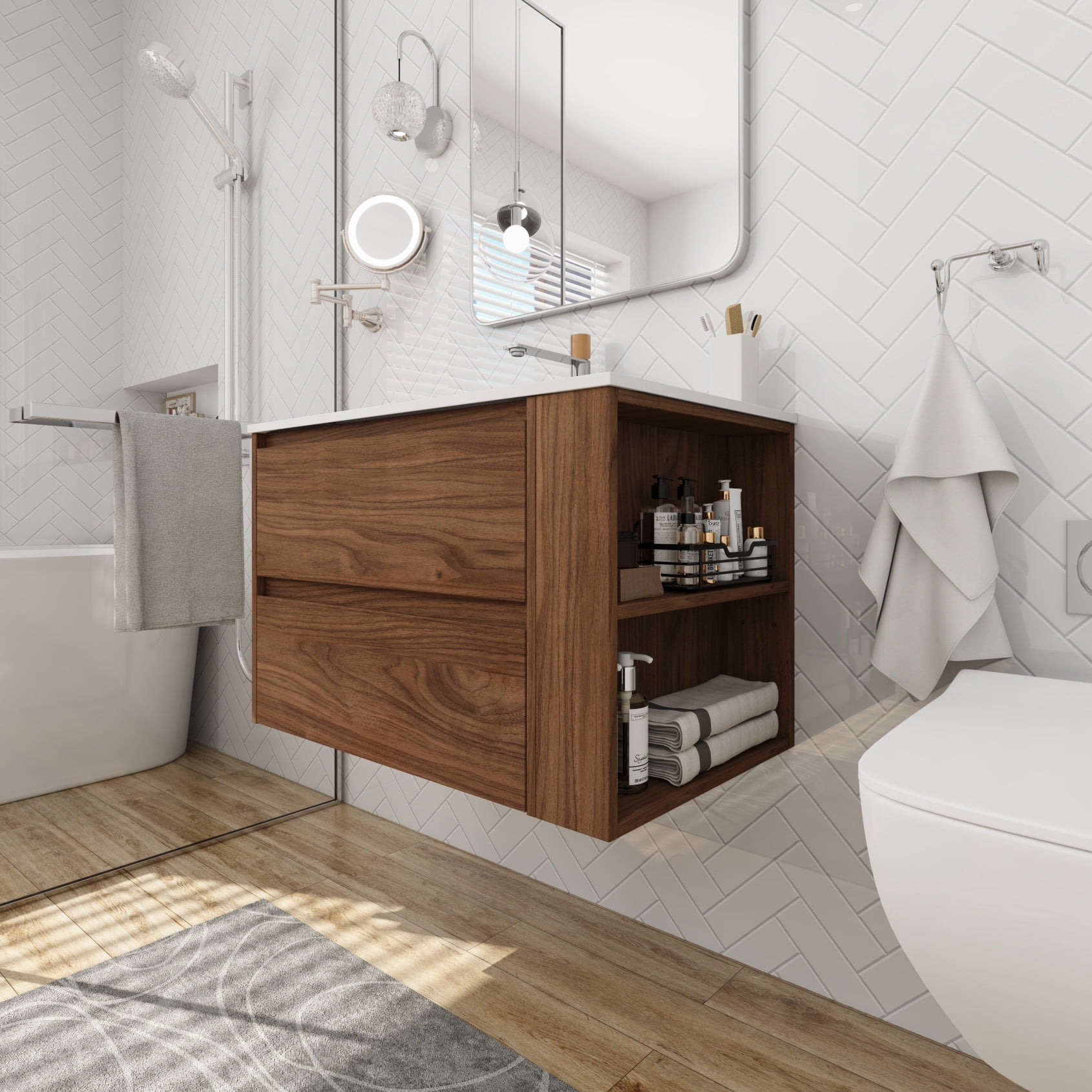 30'' Wall Mounting Bathroom Vanity with Single Sink Combo, 2 Adjustable ...