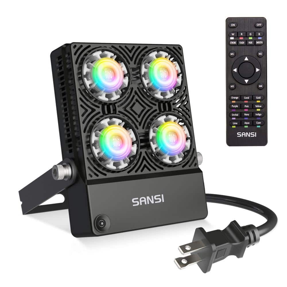 30-Watt Plug-in Black RGB LED Landscape Flood Light with 16 Colors and ...