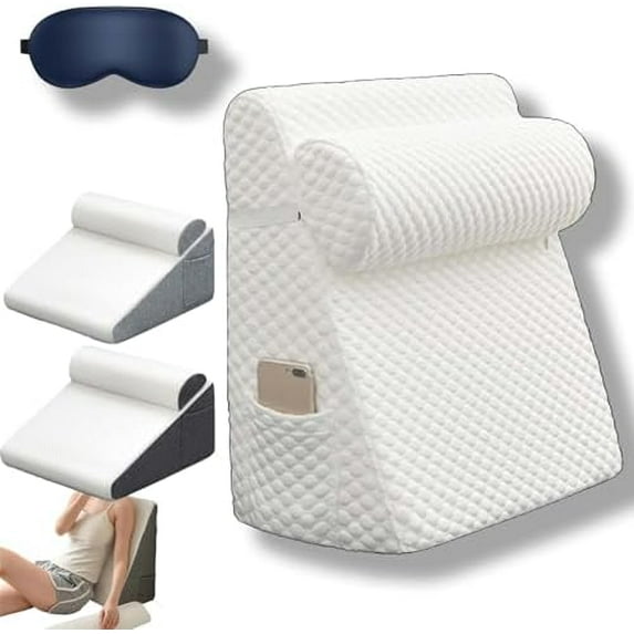 The 30° Wedge Pillow + Free 100% Light Blocking Silk Sleep Mask, 4-in-1 ...