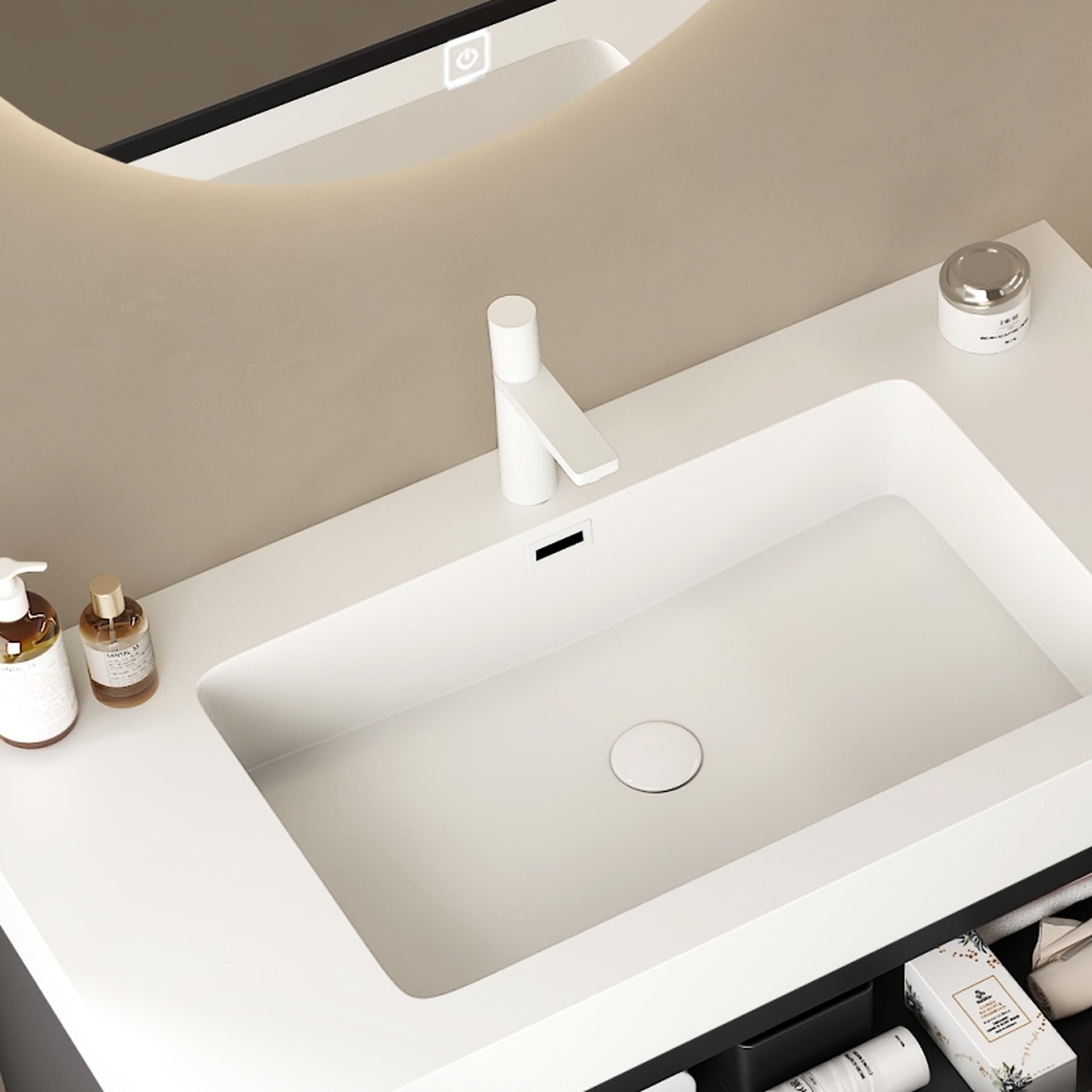 30" White Bathroom Basin - Rectangular Undermount, Scandinavian Design ...