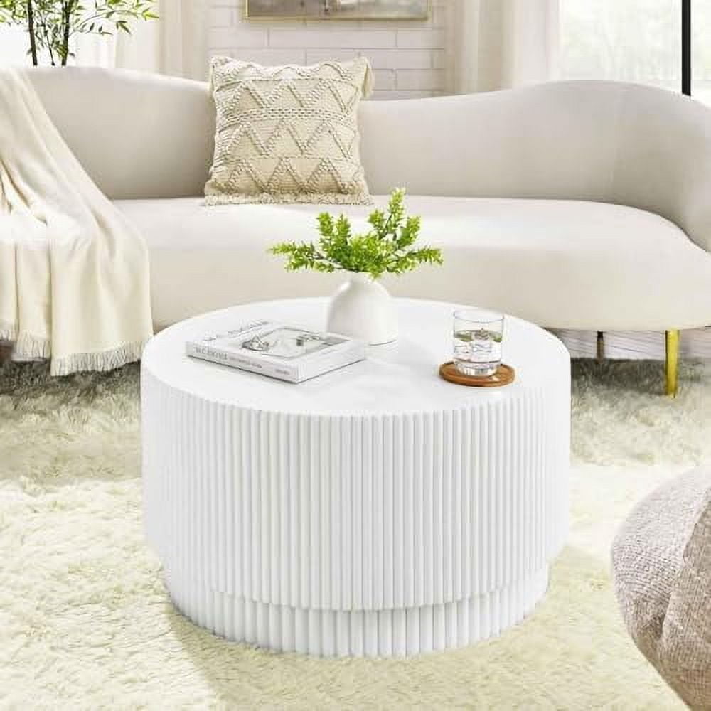 30" White Round Coffee Table for Living Room Circle Coffee Table Fluted ...
