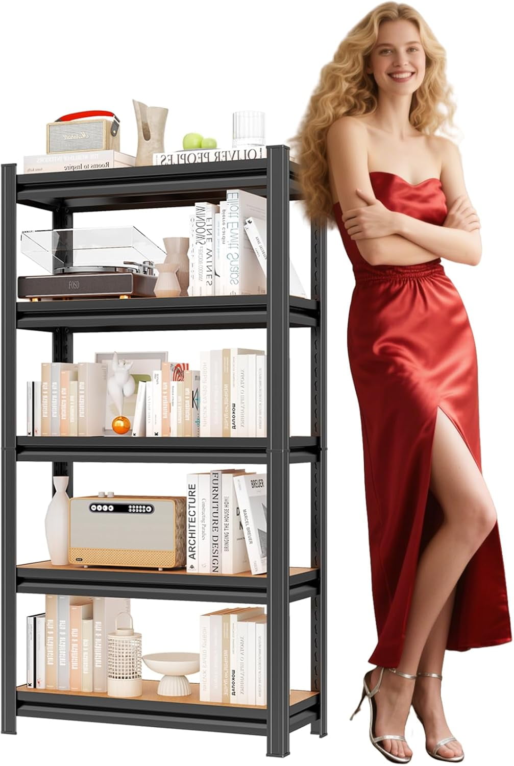 30" Wide 5-Tier Steel and Wood Book Shelf, 1500LB Capacity Adjustable ...