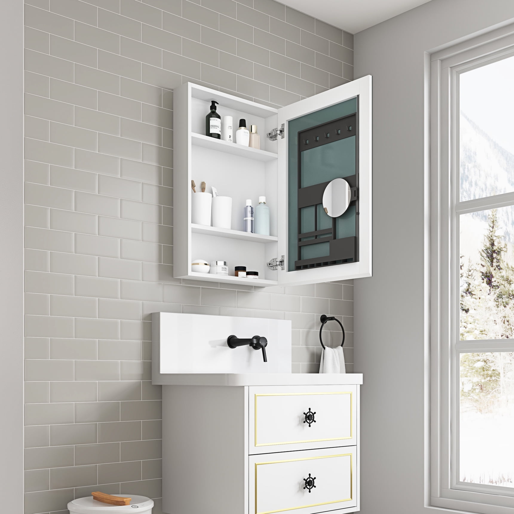 30'' Wide Bathroom Mirror Medicine Cabinet | Surface or Recessed Mount ...