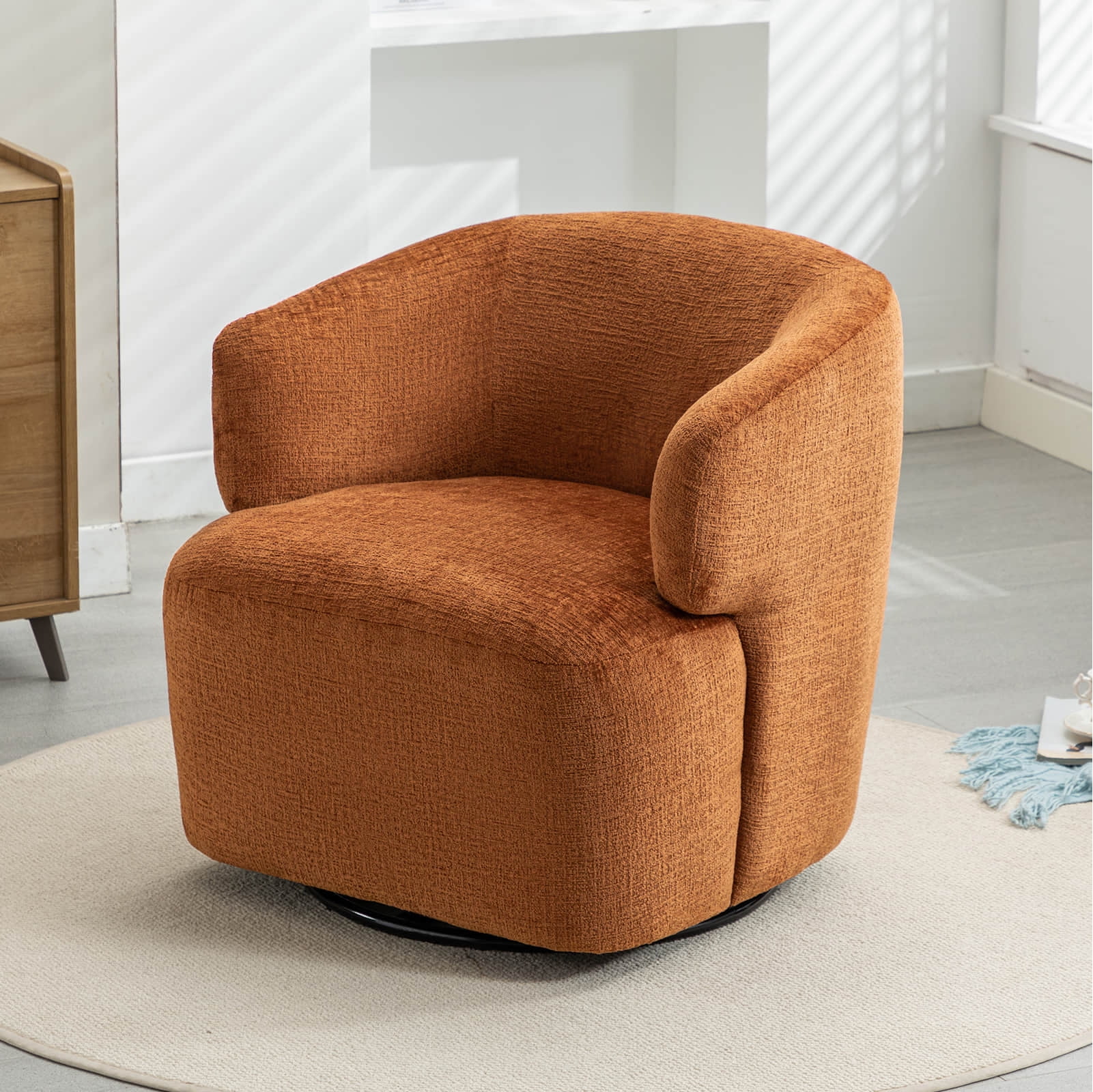 30" Wide Chenille Upholstered Swivel Accent Chair Boucle Swivel Barrel ...