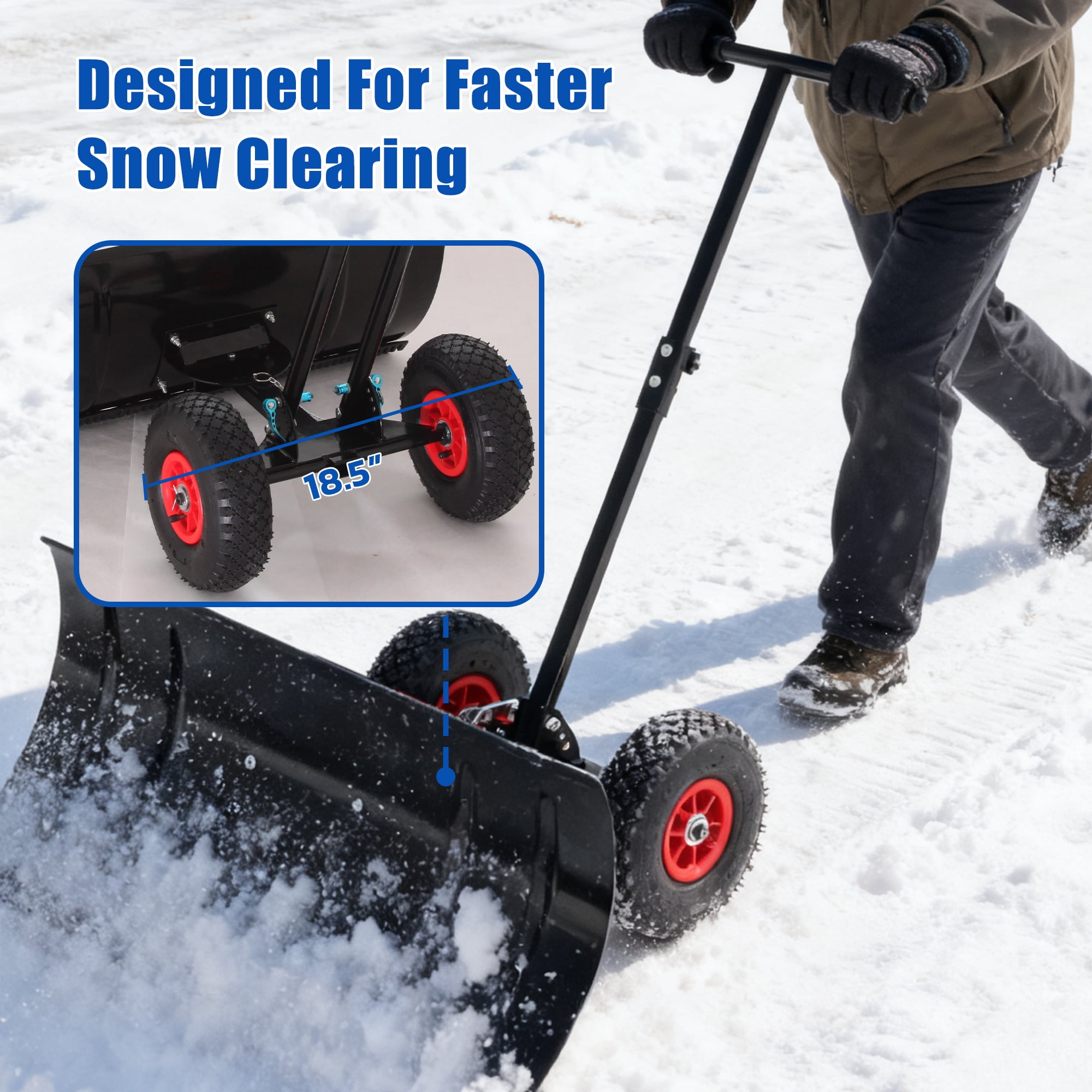 30" Wide Metal Snow Pusher with 15" Height & 2 Wheels,Adjustable Angle ...