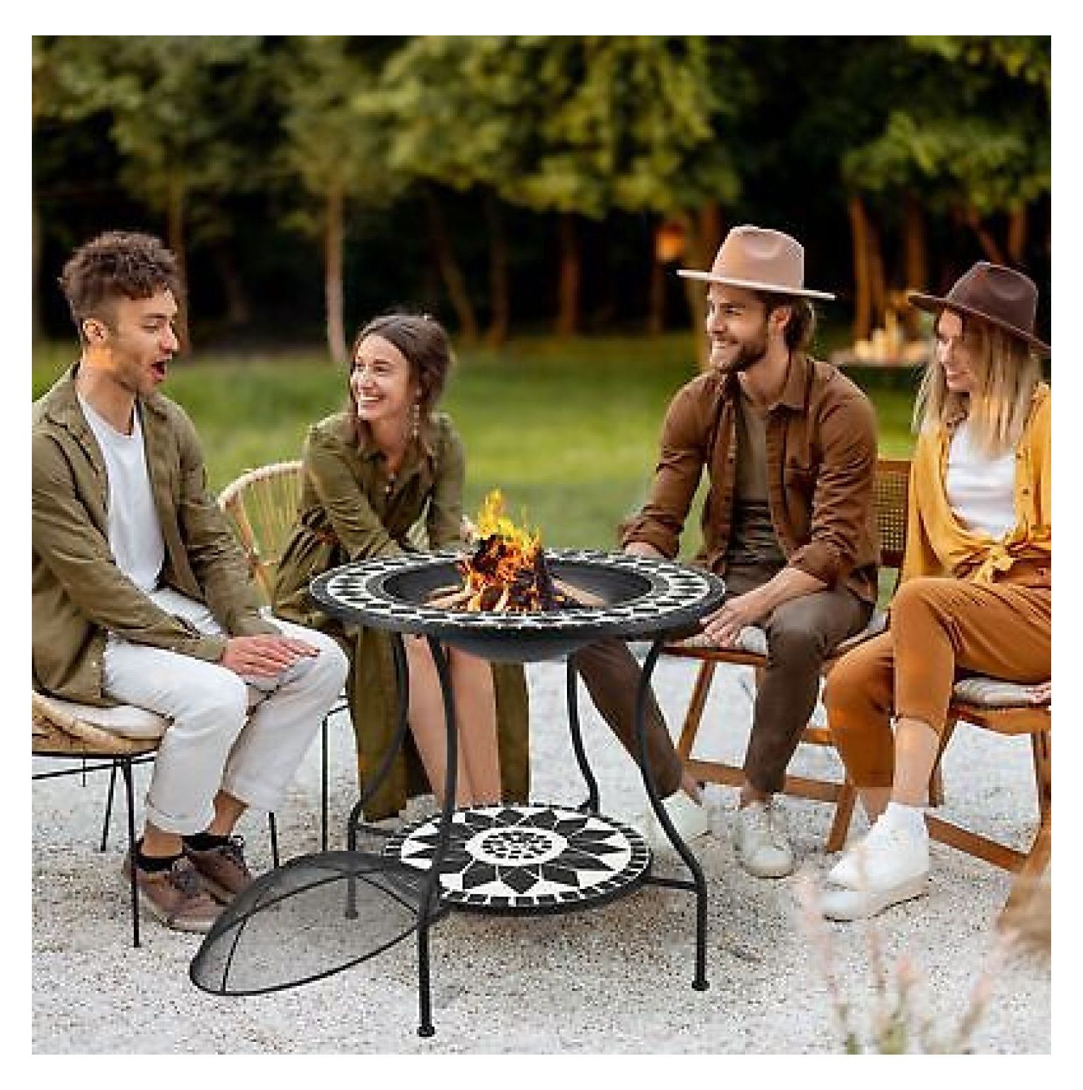 30" Wood Burning & Outdoor Ice Bucket Side Table, Steel, Lid, Mosaic ...