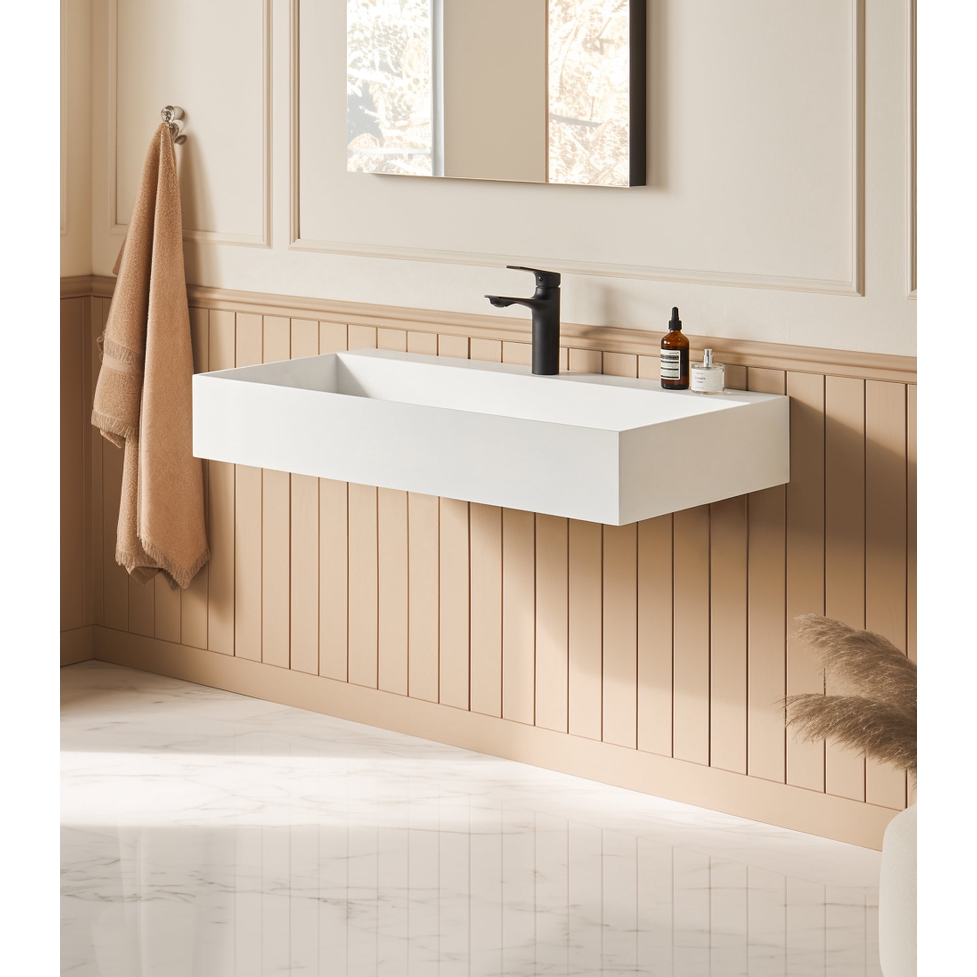 30" X 18" Solid Surface Rectangle Wall Mounted Matte White Bathroom ...