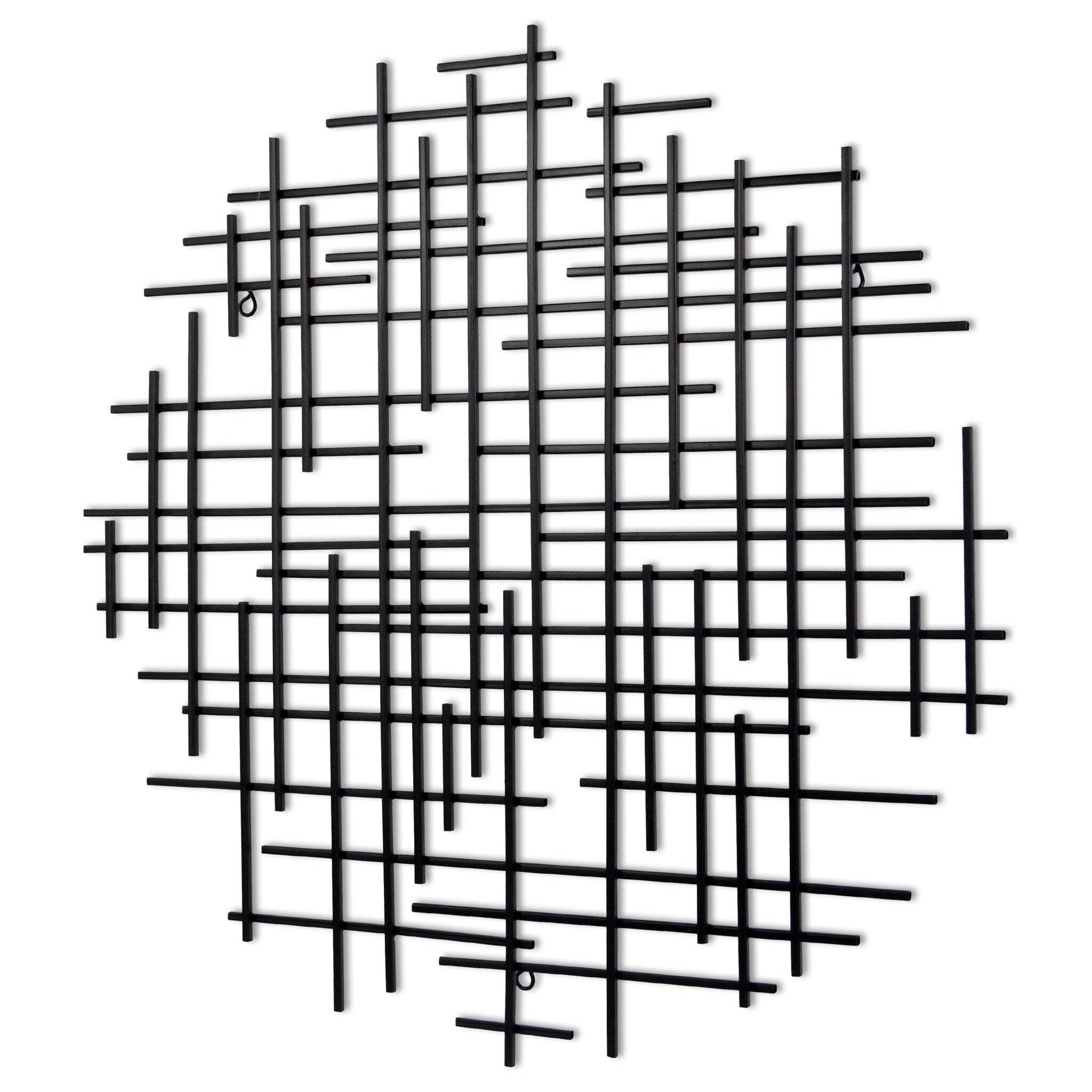 30" X 30" Black Metal Abstract Lines Round Hanging Dimensional ...