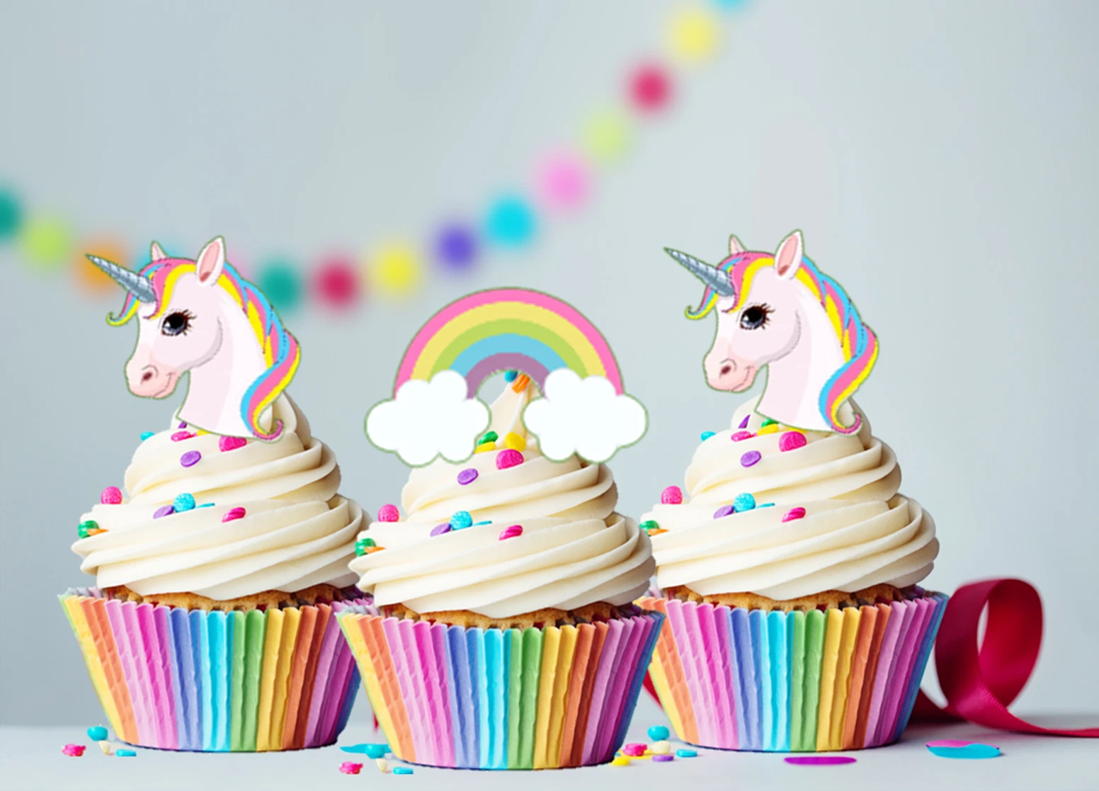 30 X Mini Unicorn & Rainbows Edible Cupcake Cake Toppers Fairy ...