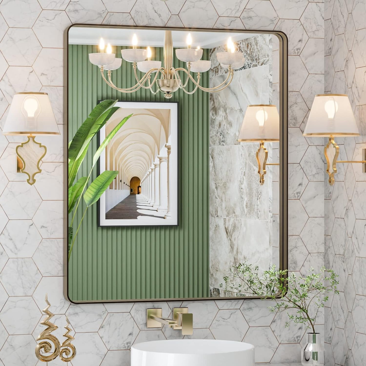 30"X36" Bronze Bathroom Mirrors for Vanity, Rounded Rectangle Brushed ...