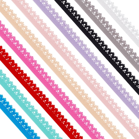30 Yards 10 Colors Polyester Elastic Flower Lace Ribbons Picot Stretchy ...