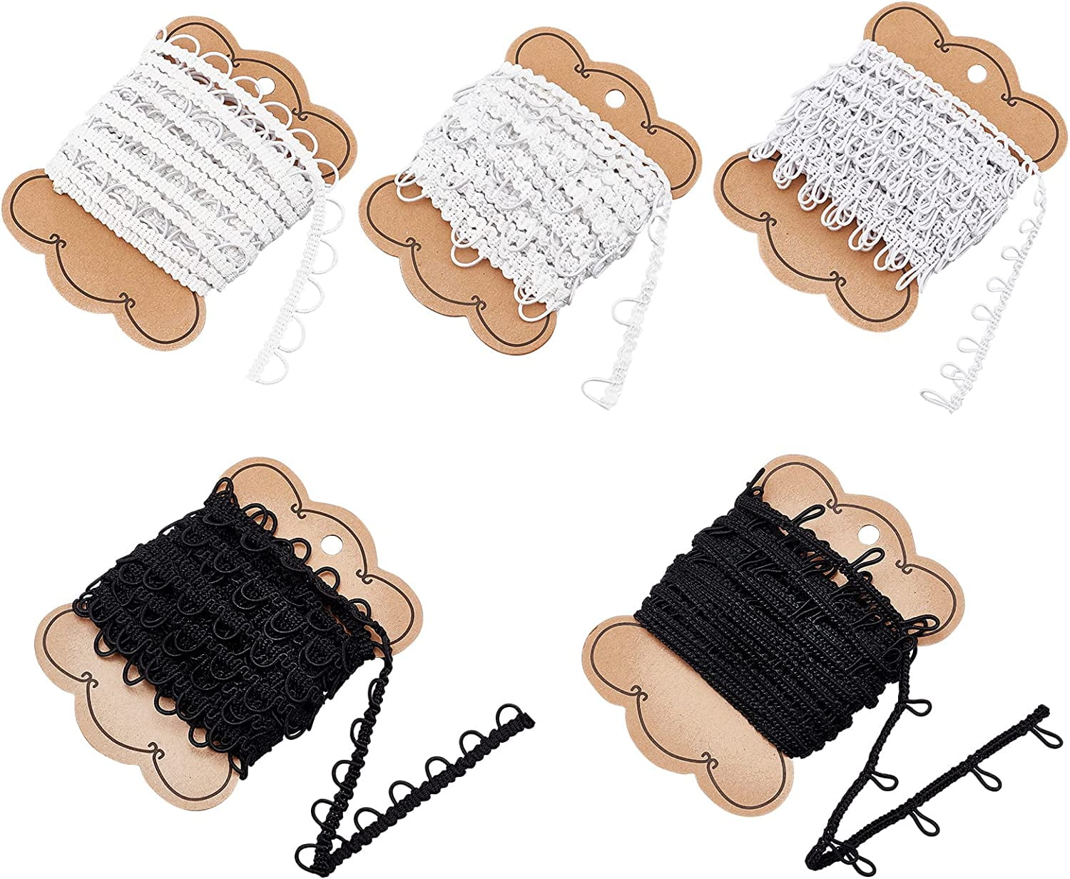 30 Yards 5 Styles Buttonhole Trim White and Black Elastic Cord with ...