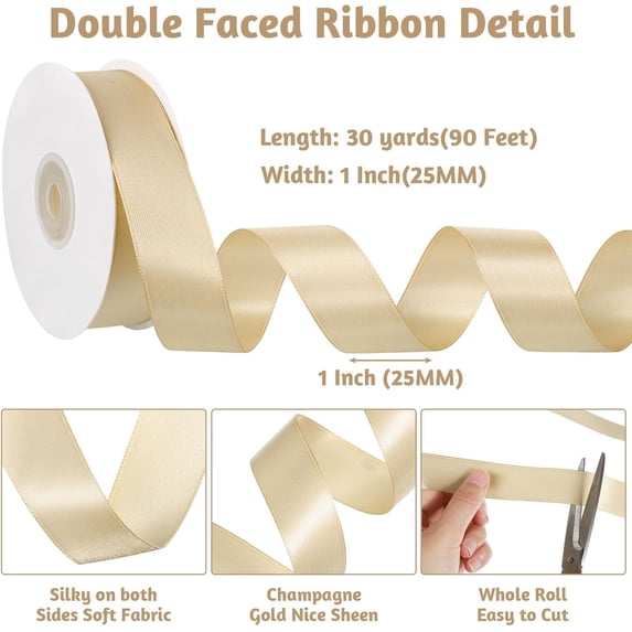 30 Yards Champagne Ribbon 1 inch Double Faced Champagne Gold Satin ...