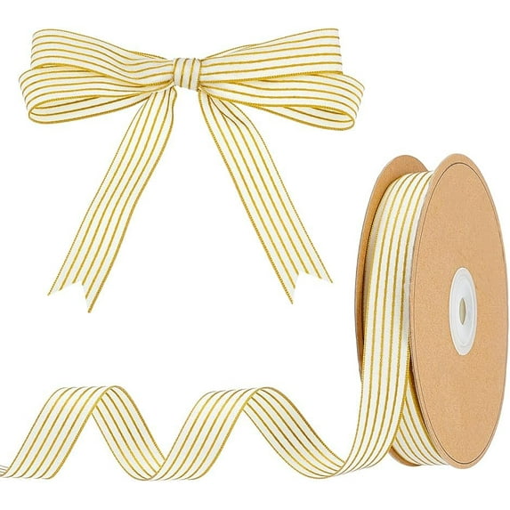 30 Yards White & Gold Holiday Grosgrain Ribbon 0.63 Inch Wide Double ...