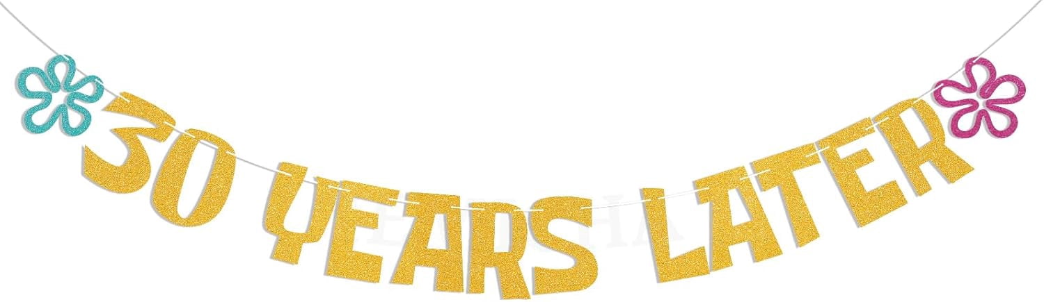 30 Years Later Gold Glitter Banner with Flowers 30th Birthday or ...