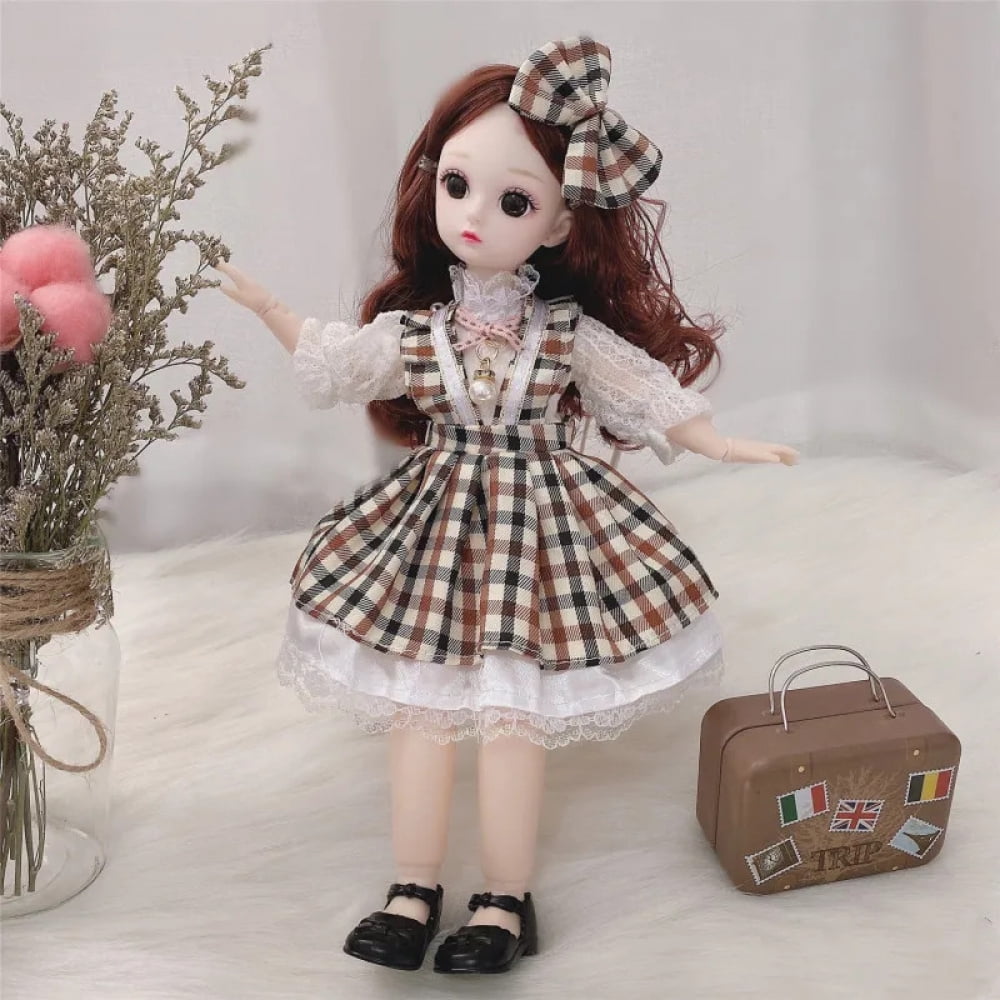 30 cm Bjd Doll 12 Movable Joints 1/6 Girl Dress 3D Brown Eyes Toy with ...