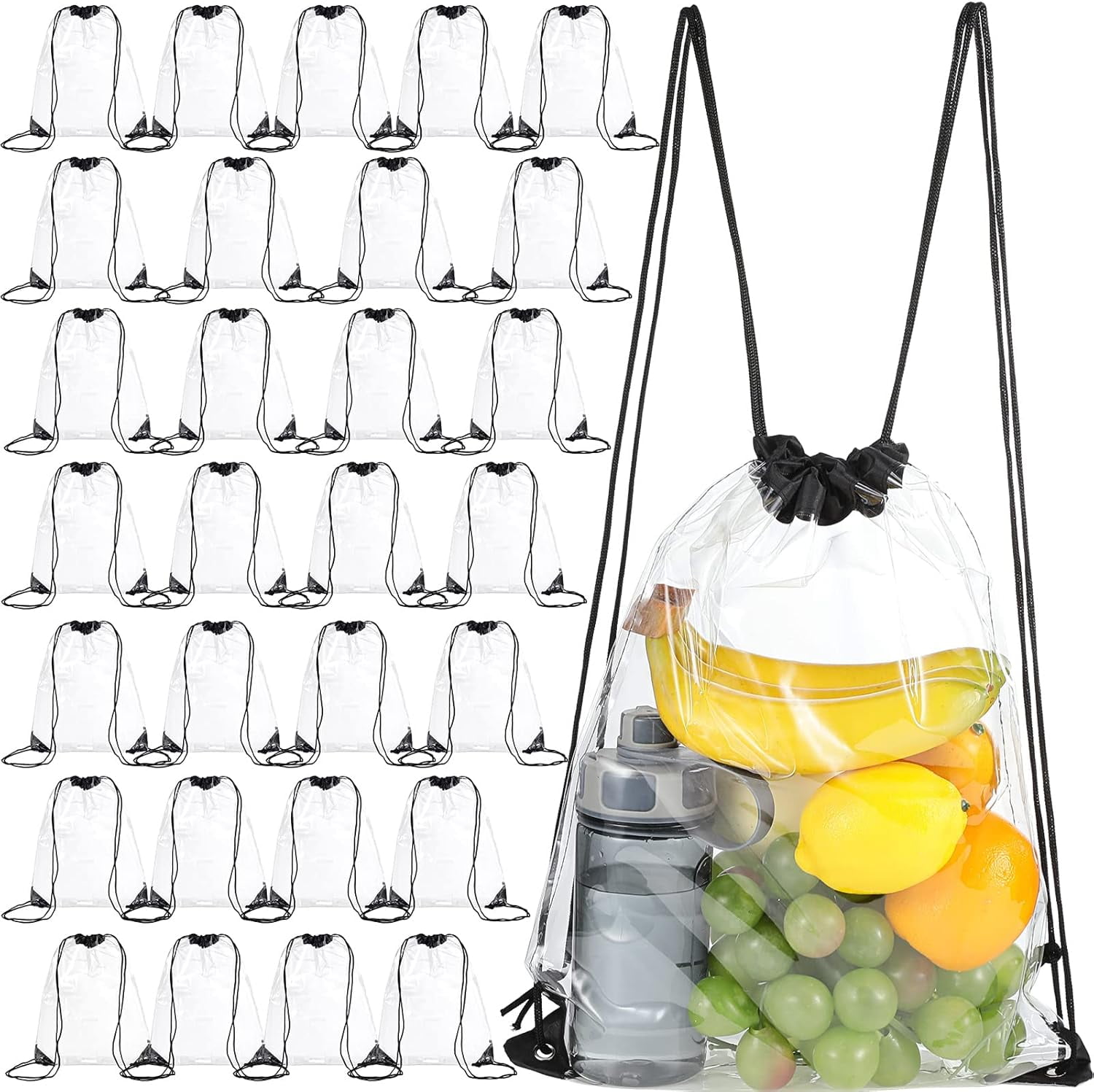 30 count Clear Drawstring Bag Plastic Drawstring Backpack Clear PVC ...