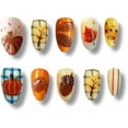 30 count Fall Press Nails Short Almond Nails with Leaf Pumpkins Designs ...