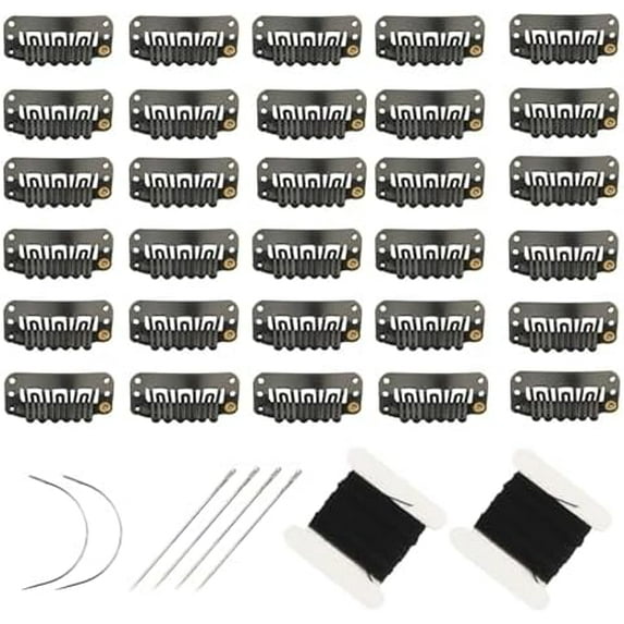 30 count Hair Extension Clips U-Shape Stainless Snap Clips for Wigs and ...
