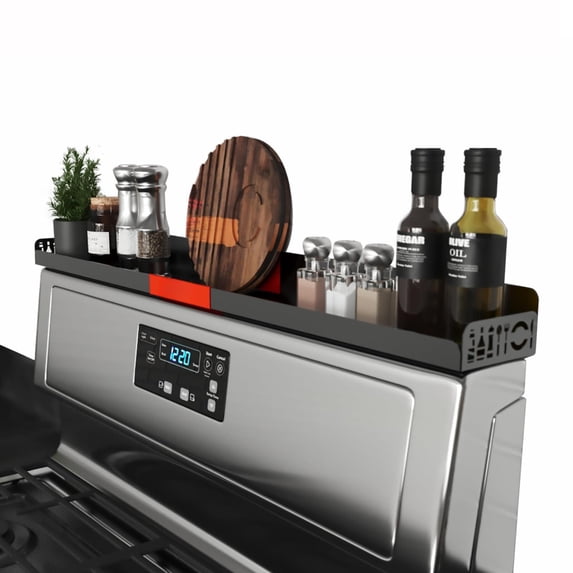 30"ic Stove Top Sh- Black Spice Rack With Red Logo And Seasoning ...