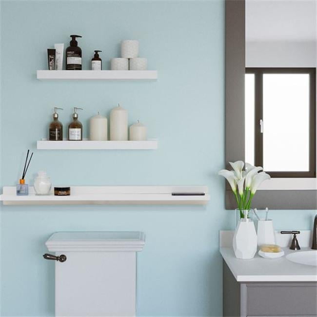 30 in. 15W Solid Rubber Wood Wireless Charging Shelf with 78 in. 3A ...