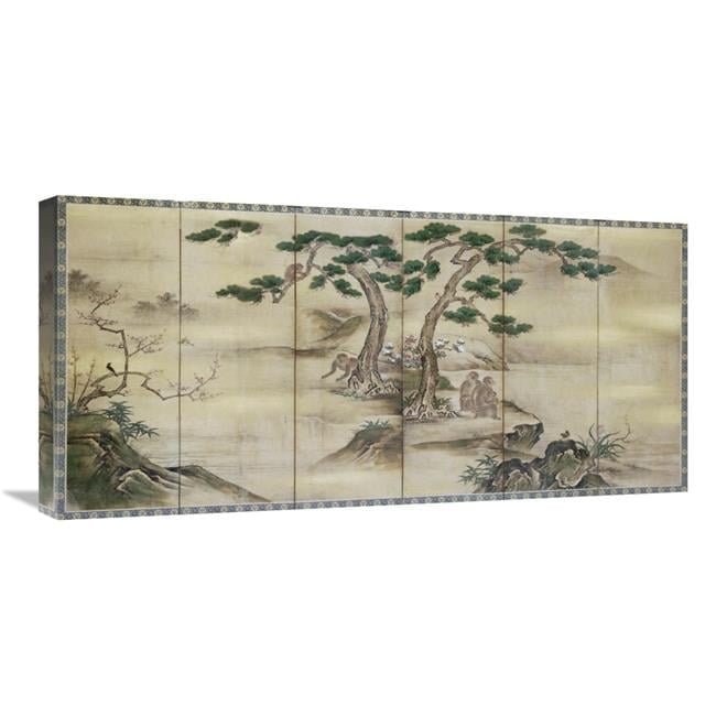 30 in. Birds, Flowers & Monkeys Six-Panel Screen Art Print - Kano ...