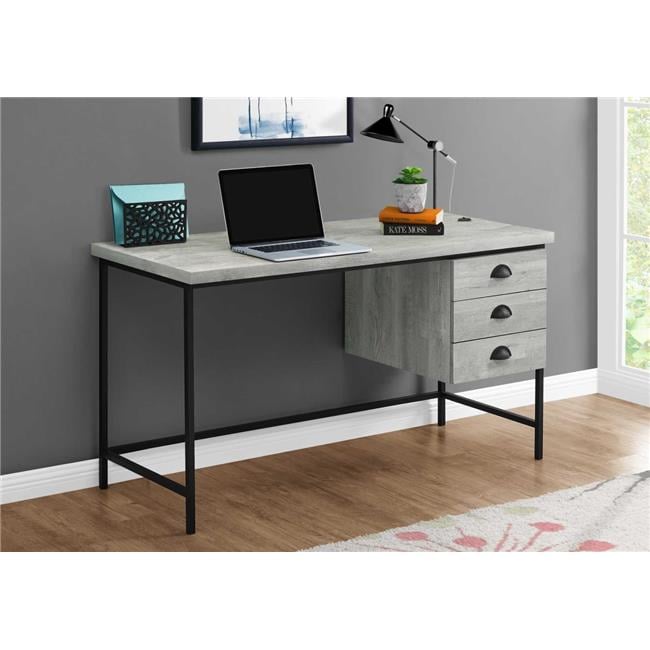 30 in. Grey Particle Board & Black Metal Computer Desk with a Hollow ...