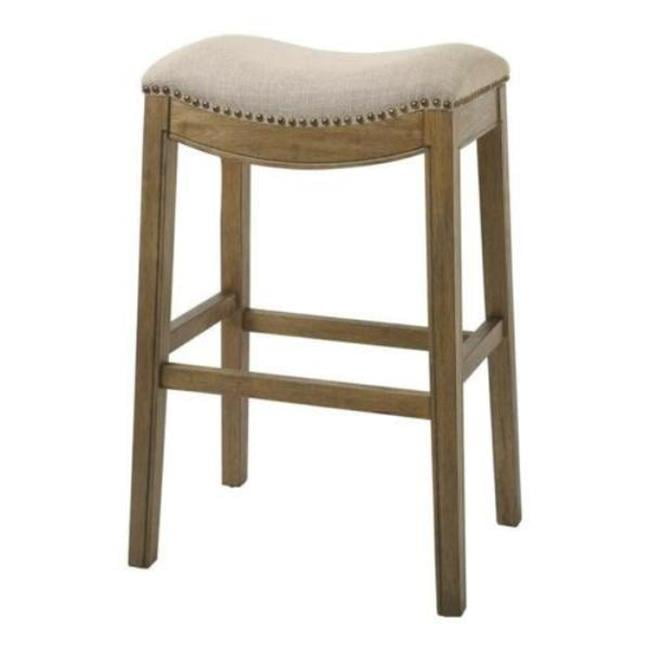 30 in. Sadie Saddle Natural Wood Bar-Height Barstool with Cream Fabric ...
