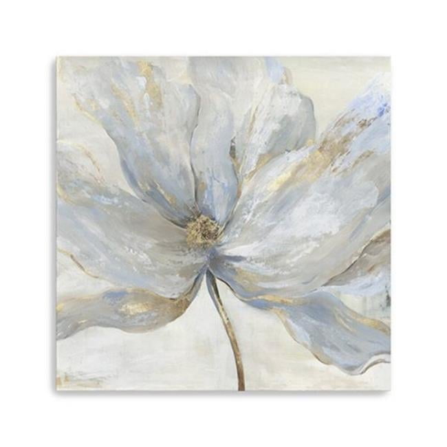 30 in. Soft Blue & Grey Flower with Gold Details Canvas Wall Art ...