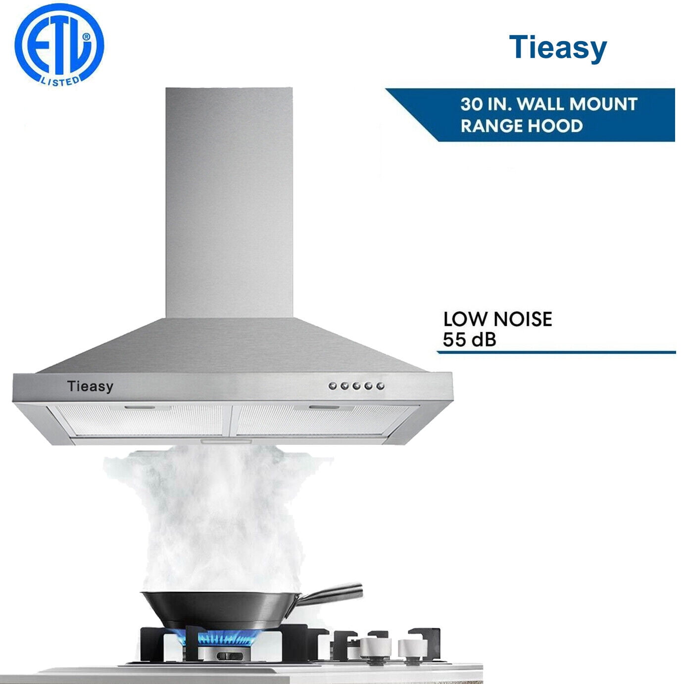 30 in Stainless Steel Wall Mount Range Hood Kitchen Cooking 350 CFM ...