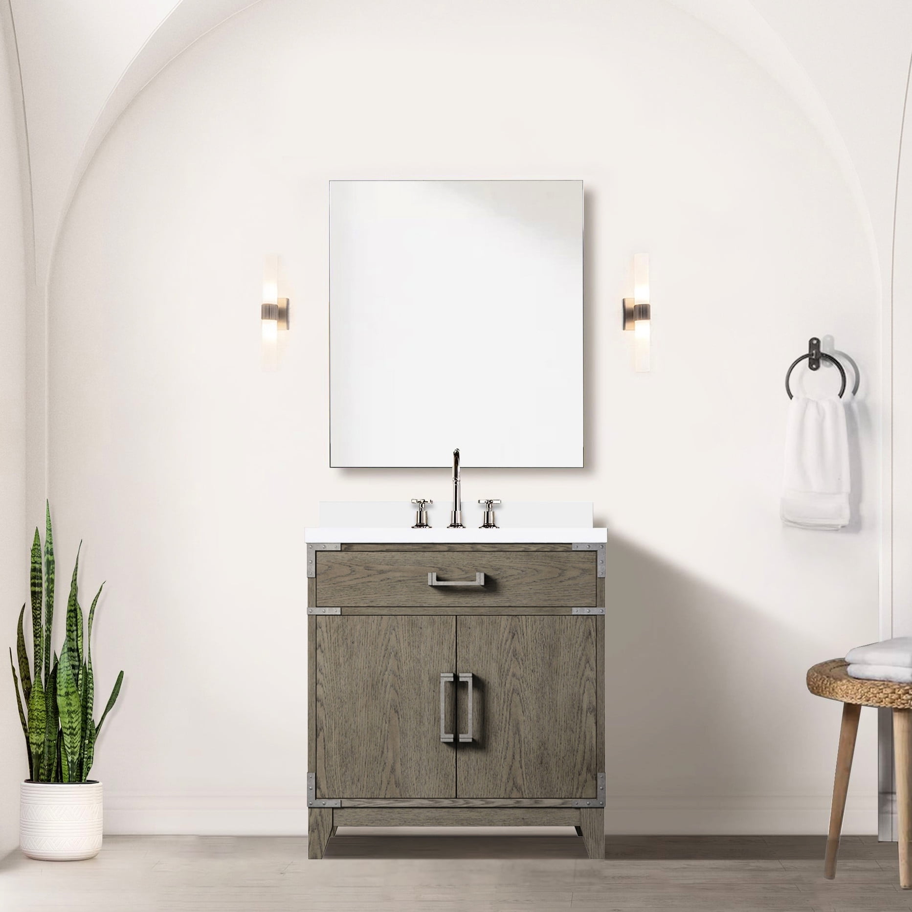 30 in. W Grey Oak Vanity with Soft Close | Single Bathroom Vanity with ...