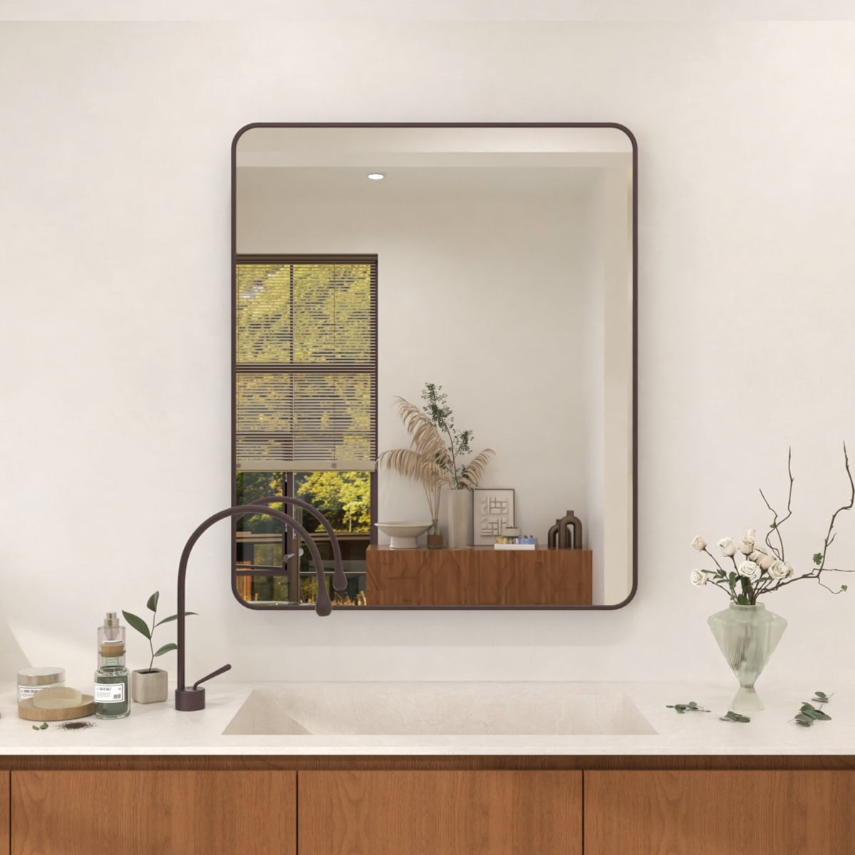 30 in. W x 36 in. H Rectangular Framed Wall Bathroom Vanity Mirror in ...