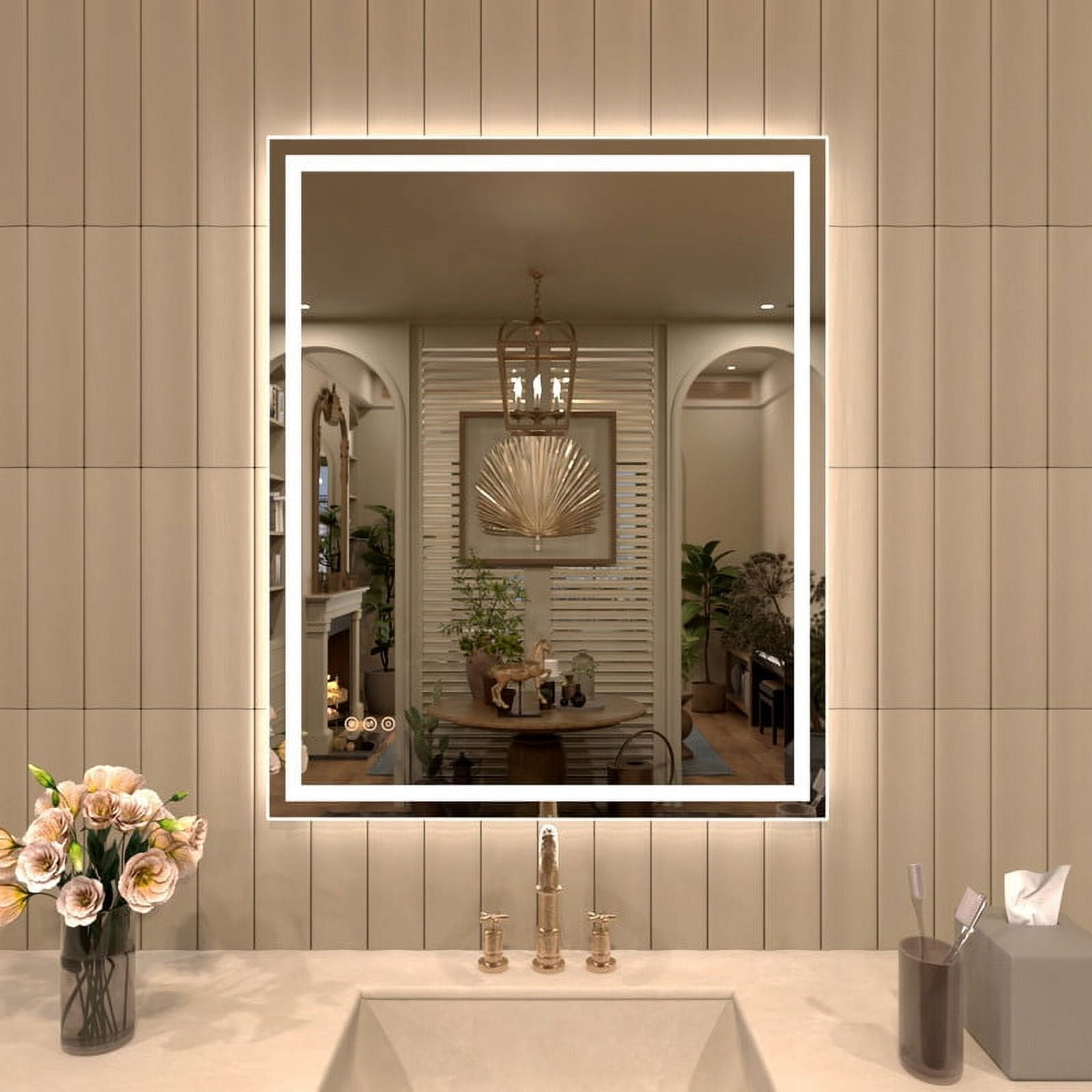 30 in. W x 36 in. H Rectangular Frameless LED Anti-Fog Wall Bathroom ...