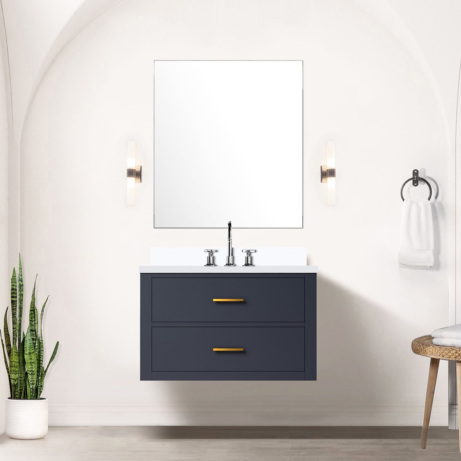 30 in. Wide Blue Bathroom Vanity / MDF Filler & Wood Frame / Bathroom ...